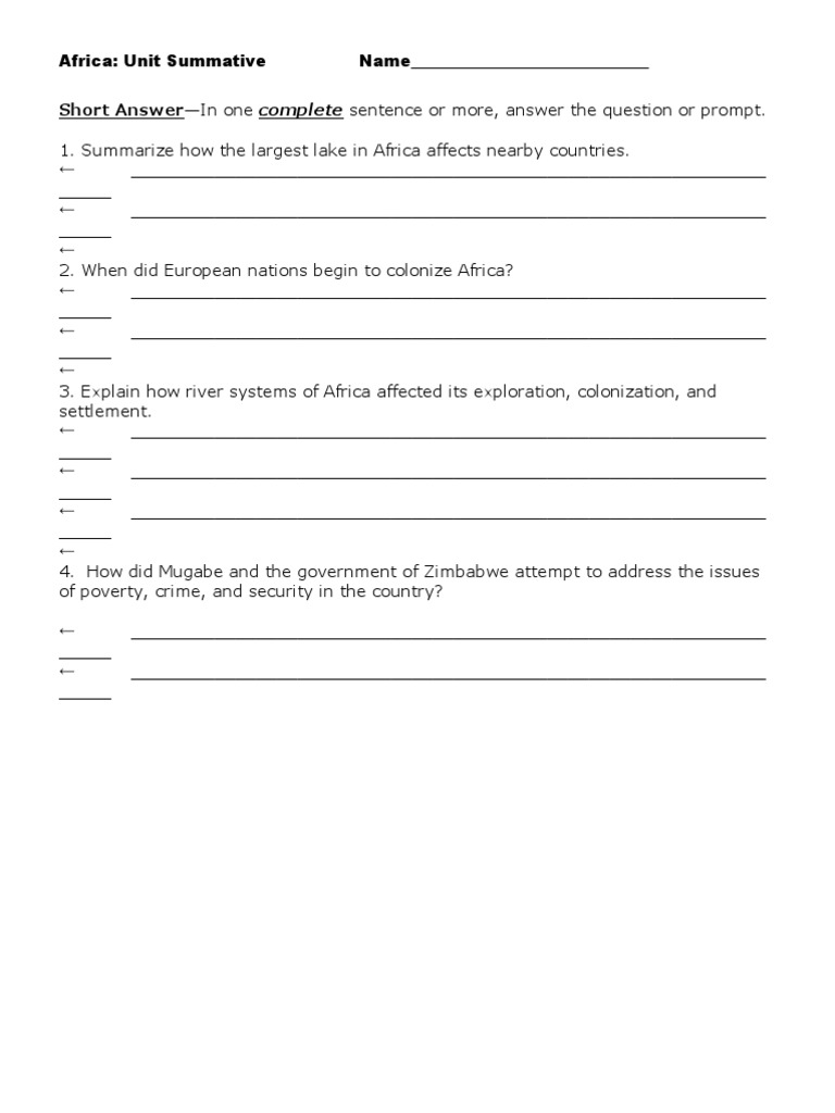 Africa Unit Summativecommon Assessment | PDF | Sudan | Africa
