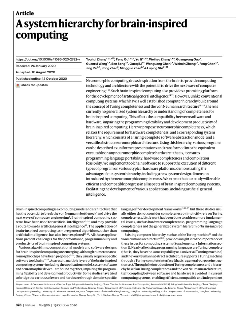 A System Hierarchy For Brain-Inspired Computing | PDF