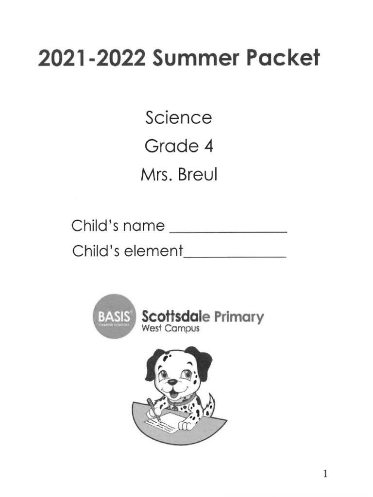 4th Grade Science Summer Packet 21 - 22 | PDF