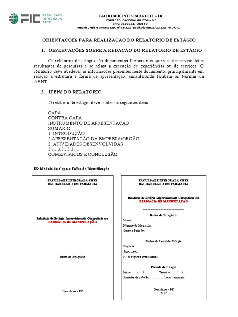 Modelo Relatório de Estágio | PDF | Estágio | Procura de Emprego