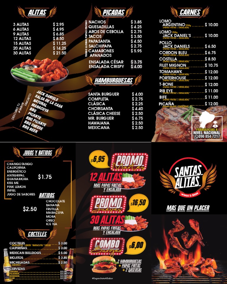 Menu Santas Alitas Quevedo | PDF | Carne de vaca | Carne
