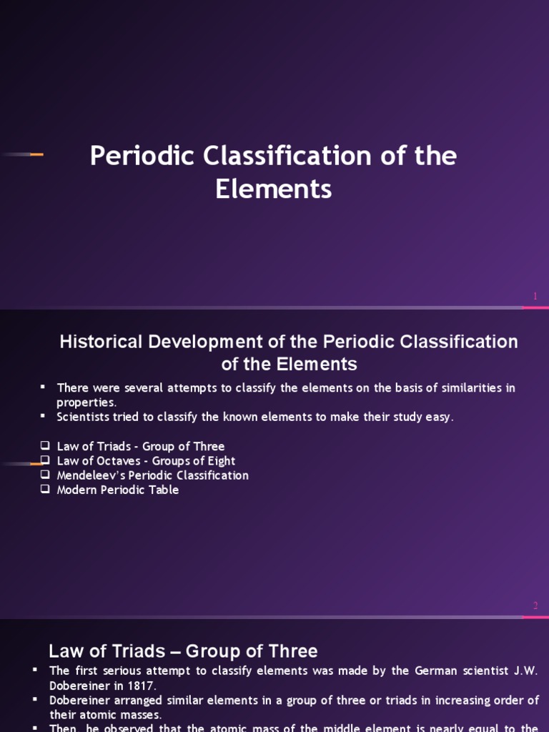 Periodic Classification of The Element - Lesson - 1 | PDF | Chemical ...