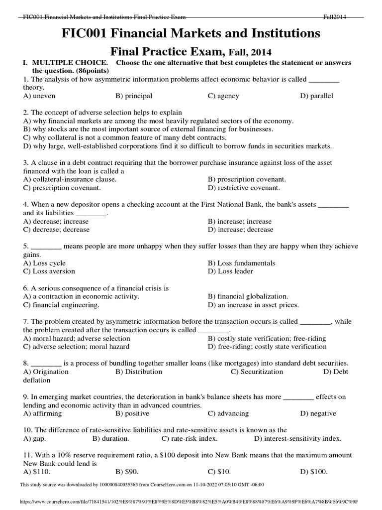 c2 Financial Markets and Institutions يط | PDF