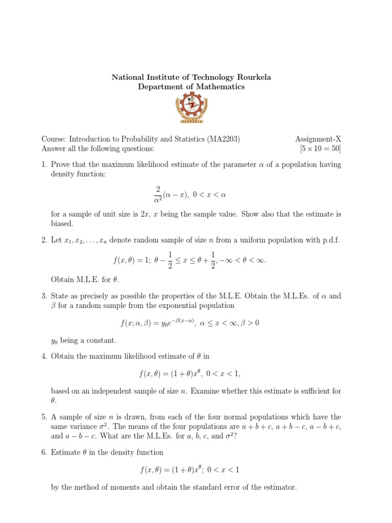 Assignment-X | PDF | Estimator | Probability Density Function