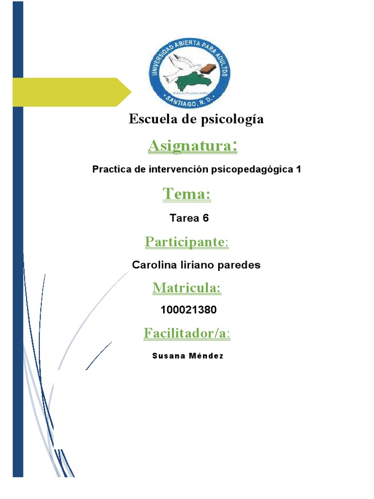 Tarea 6 de Practica Intervencion Ps | PDF | Aprendizaje | Evaluación