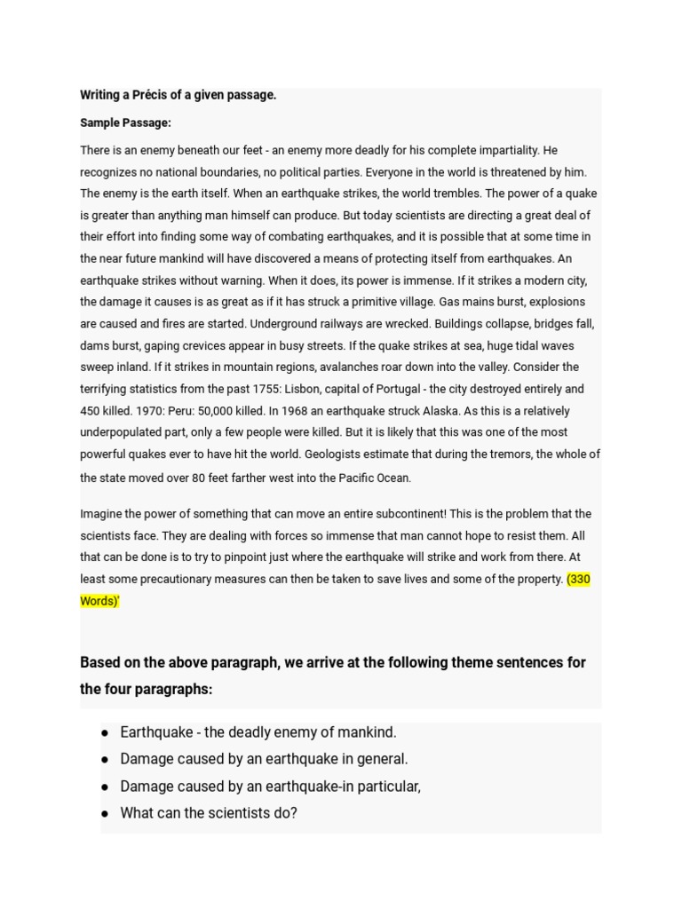 Writing A Precis of A Given Passage | PDF | Earthquakes | Seismology