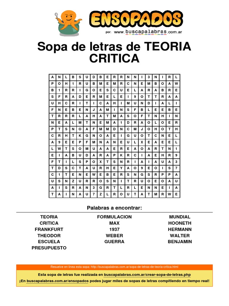 Sopa de Letras de Teoria Critica | PDF | Escuela de Frankfurt | Neo ...