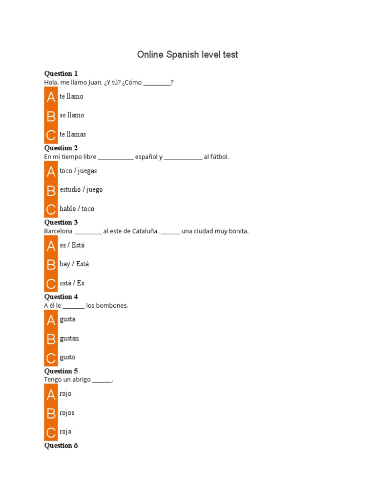 Online Spanish Level Test | PDF