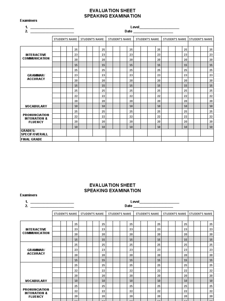 Evaluation Sheet | PDF | Fluency | Learning