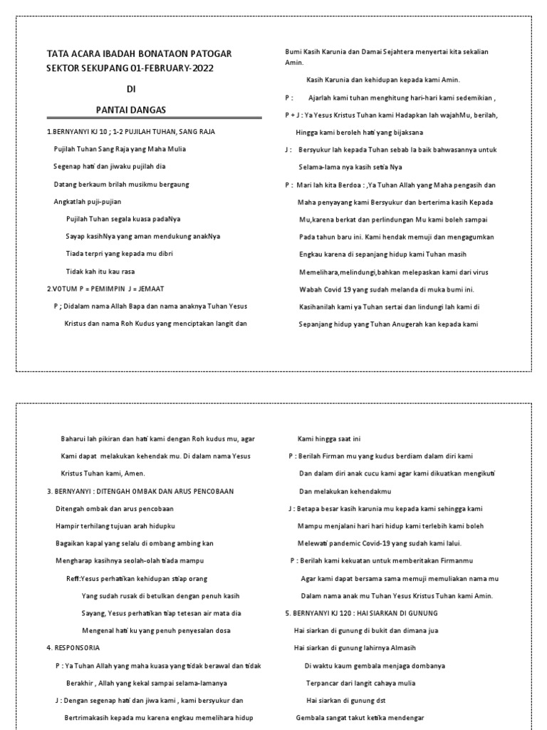 Tata Acara Ibadah Bonataon Patogar Sektor Sekupang 01 | PDF