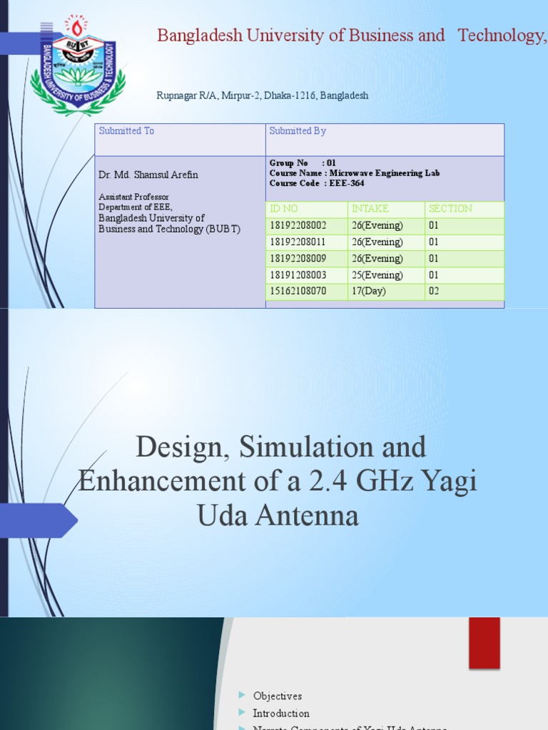 Design Simulation and Enhancement of A 2.4 GHZ Yagi Uda Antenna - PPTX Autosaved | PDF
