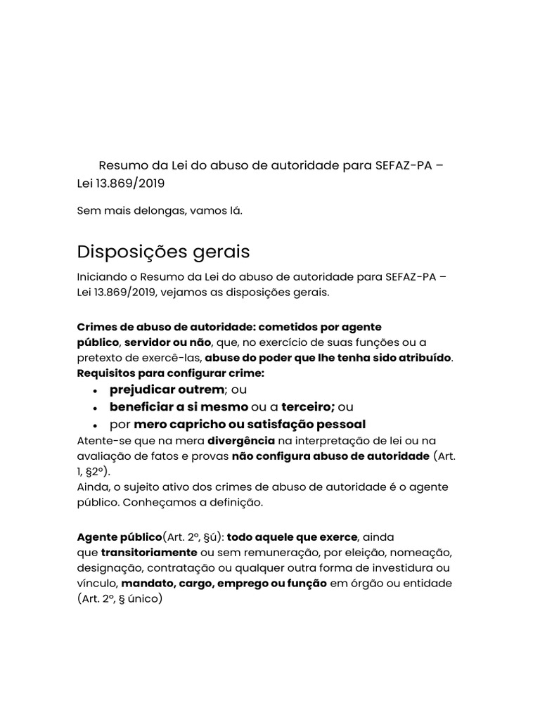 Resumo Lei de Abuso de Autoridade | PDF Resumo Lei de Abuso de Autoridade | PDF