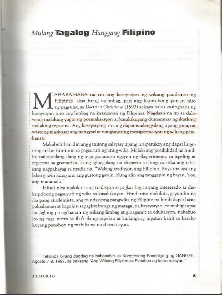 Almario Mulang Tagalog Hanggang Filipino | PDF
