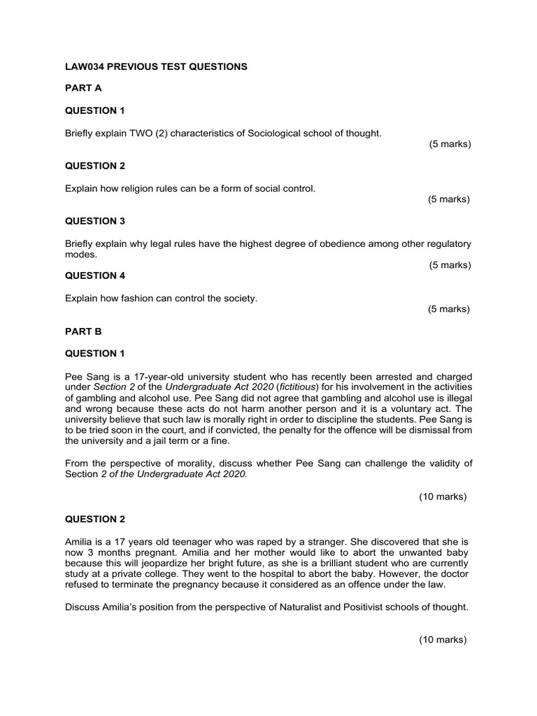 Law034 Previous Test Questions | PDF