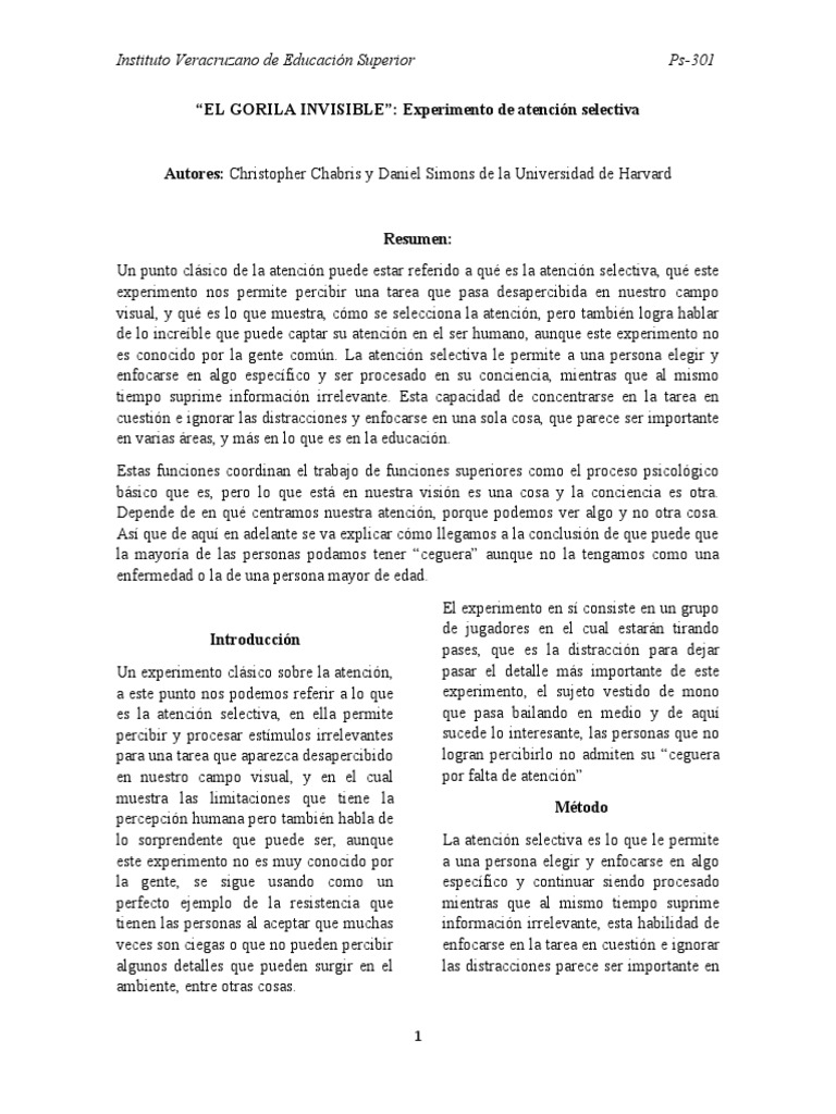 El Gorila Invisible - Articulo - Ps-301 | PDF | Atención | Experimentar