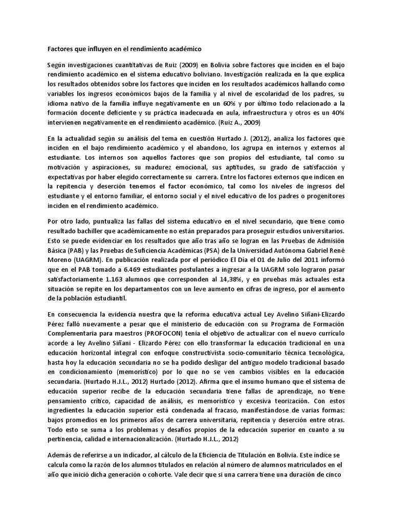 Factores Que Influyen en El Rendimiento Académico | PDF