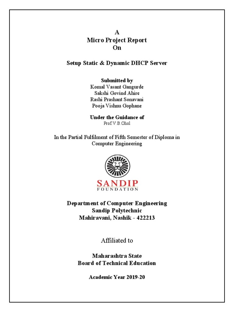 A Micro Project Report On: Setup Static & Dynamic DHCP Server | PDF | Ip Address | Internet ...