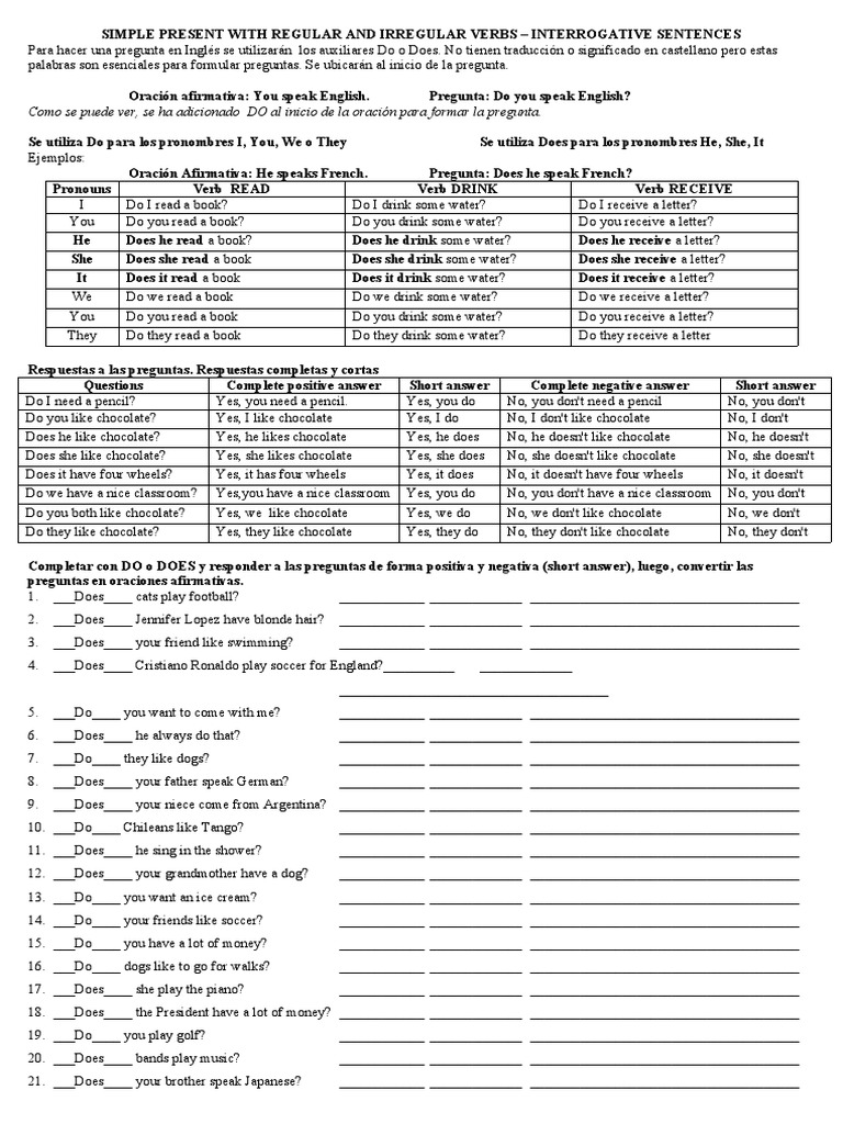 11 - Do - Does - Extra Exercises | PDF | Linguistics | Grammar