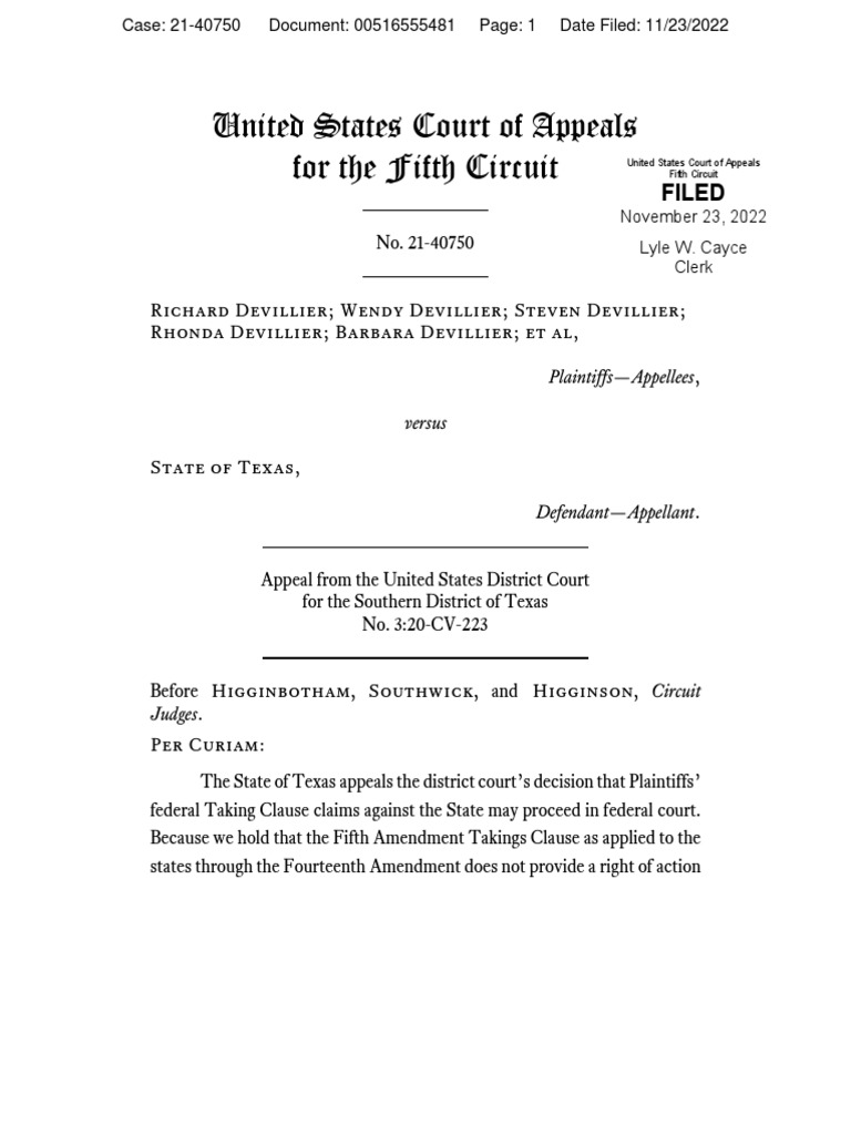 Devillier v. State of Texas, No. 21-40750 (5th Cir. Nov. 23, 2022) (Per Curiam) | PDF