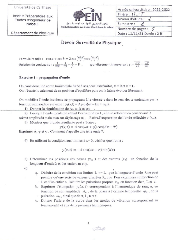 DS N1 Phy MP-PT 2021 | PDF