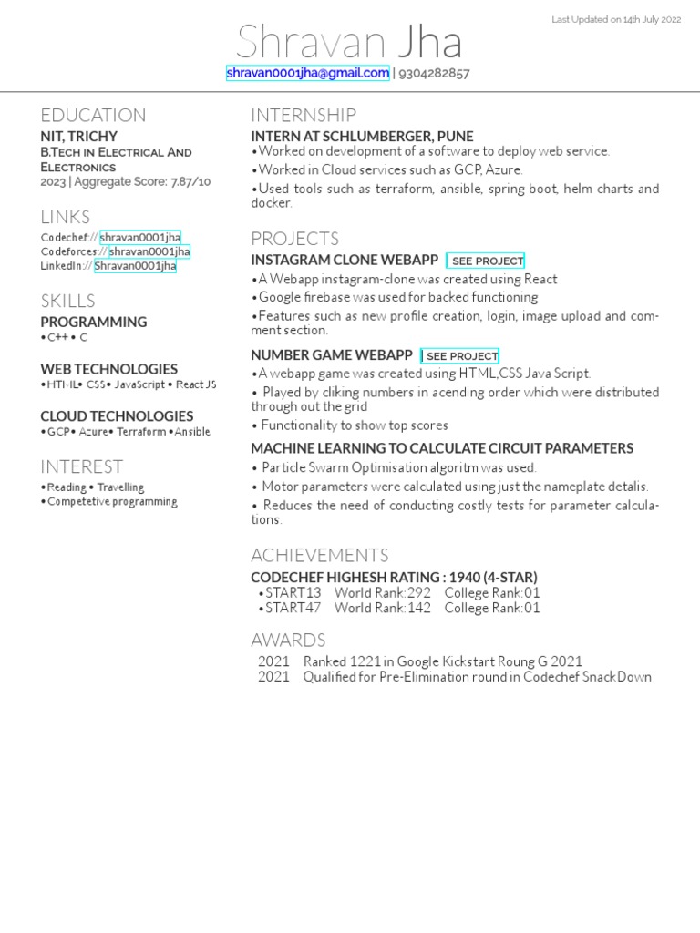 Shravan Jha Resume New | PDF | Computer Engineering | Information Technology Management