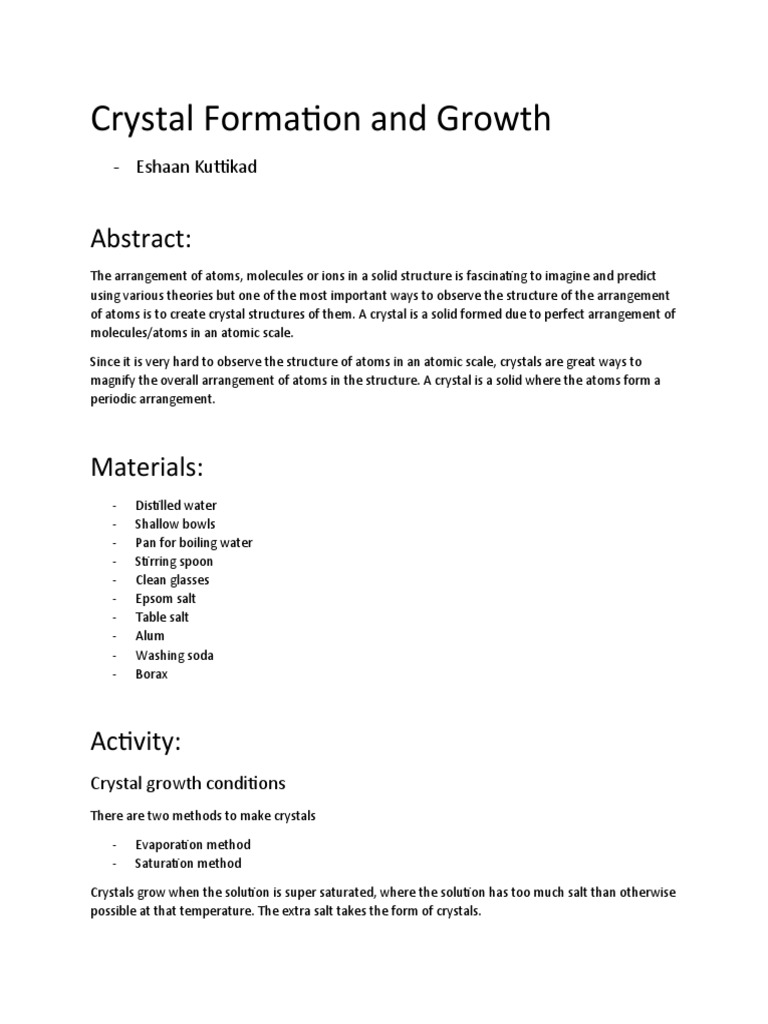 Crystal Formation and Growth | PDF