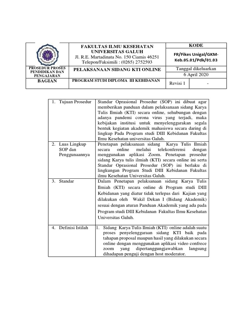 SOP Sidang KTI On Line | PDF