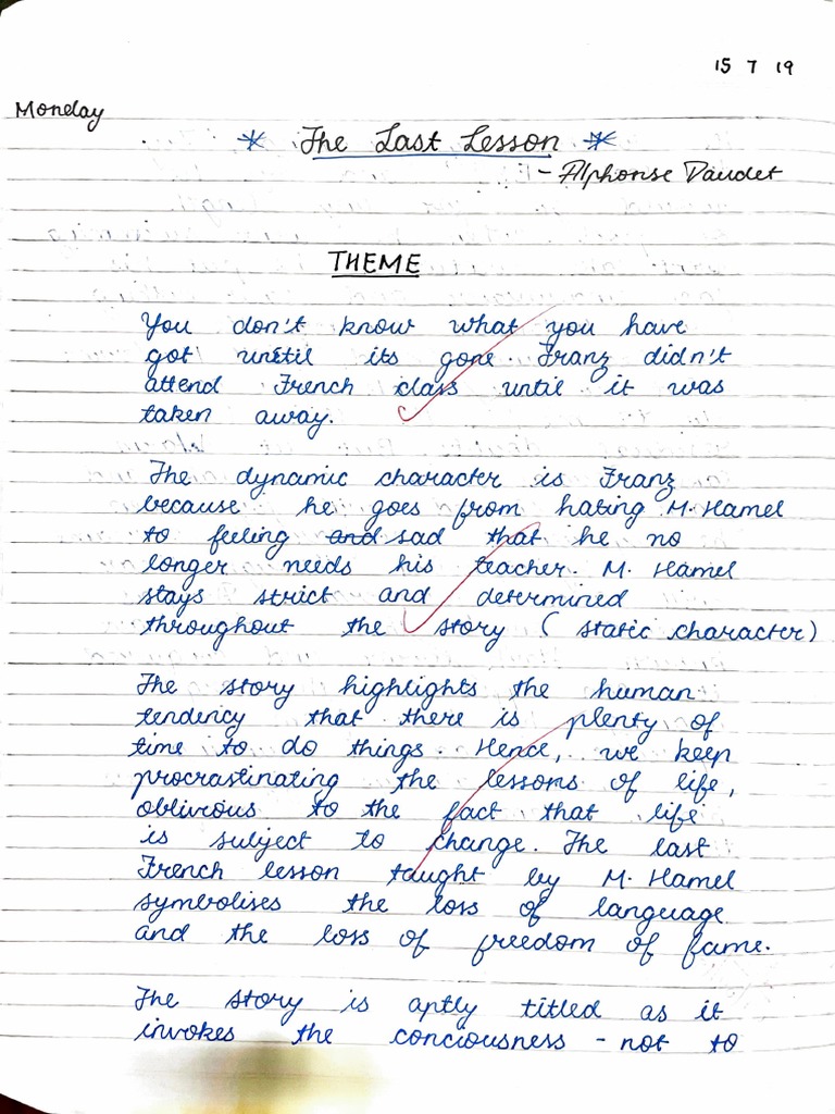 The Last Lesson Handwritten Notes | PDF
