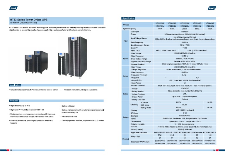 Brochure - Standalone 10-40kva - Trifasico - Invt Power | PDF