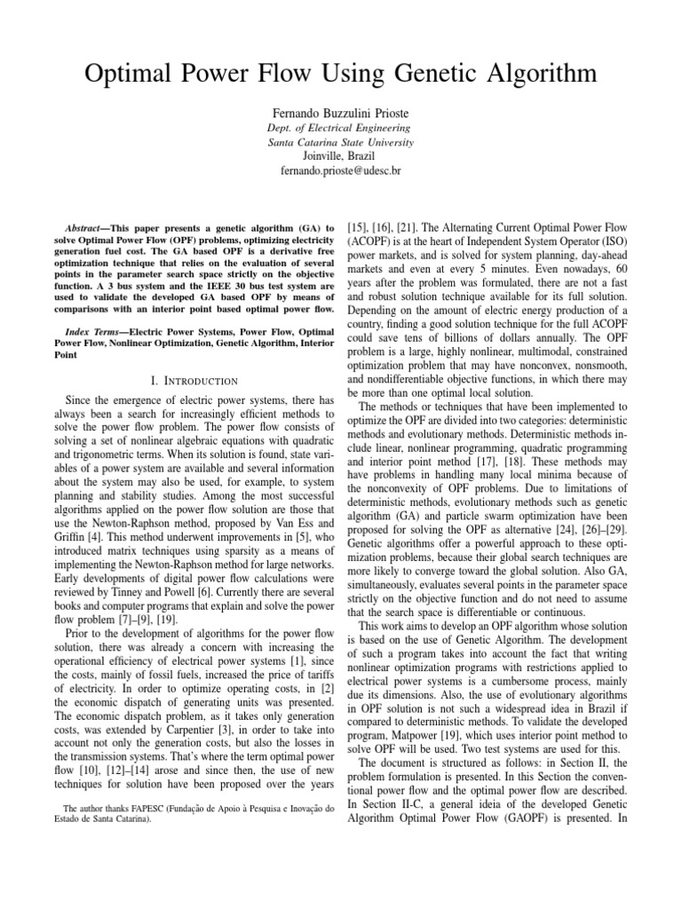 Optimal Power Flow Using Genetic Algorithm Pdf Mathematical Optimization Genetic Algorithm