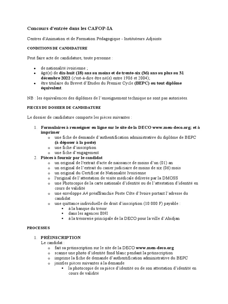 Dossier et Inscription Concours CAFOP 2025 | PDF