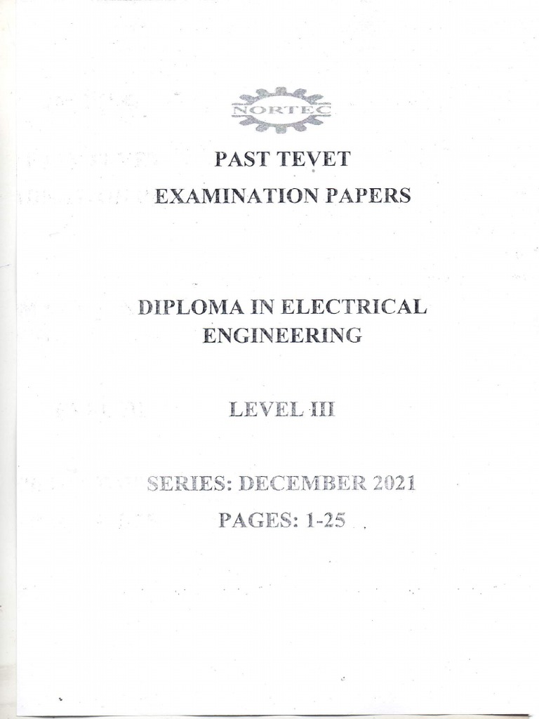 Diploma in Electrical Engineering Level III Past Teveta Exam Papers ...