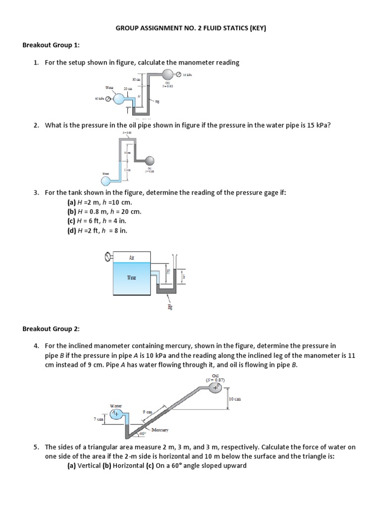 Group Assignment No. 2 Fluid Statics | PDF Group Assignment No. 2 Fluid Statics | PDF