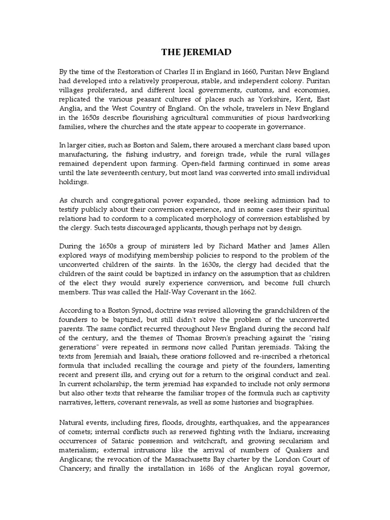 Jeremiad Teoría | PDF | Puritans