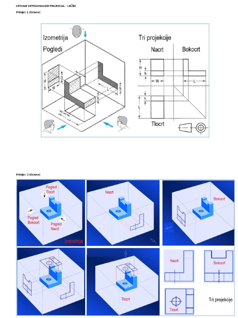 Crtanje Orogonalnih Projekcija - Jednostavne Izometrije - Vjezbe 4 | PDF