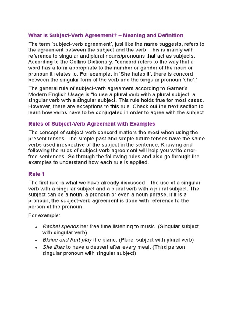 Subject-Verb Agreement for Class 10 | PDF