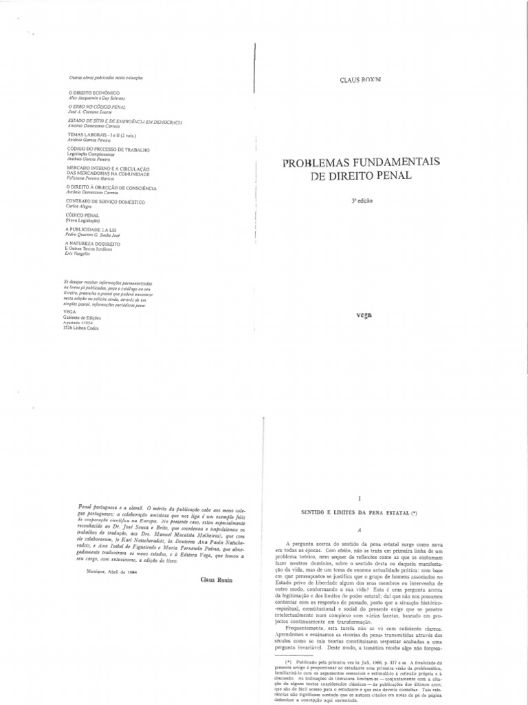 Claus Roxin, O Sentido e Limites Da Pena Estatal, Problemas ...