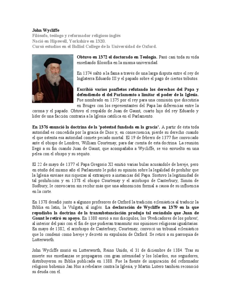 John Wycliffe | PDF | Familias denominacionales cristianas