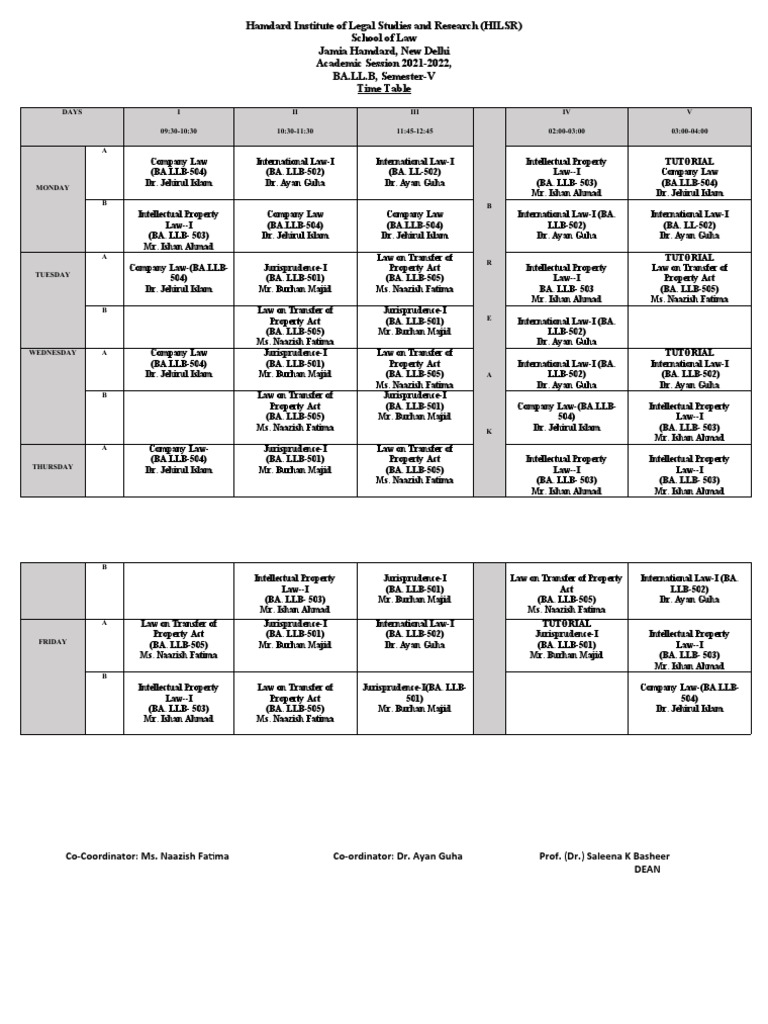 Time Table Semester - V (2022-2023) | PDF | Legal Education | Justice