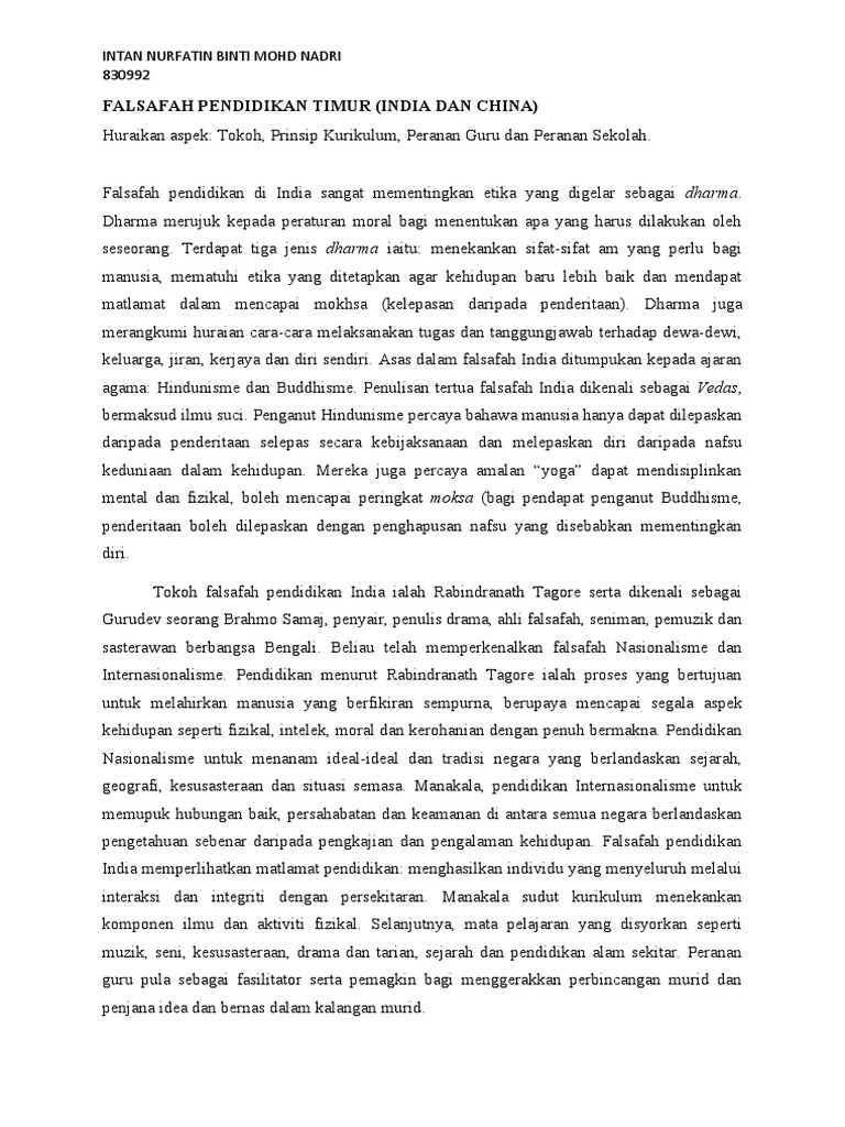 Falsafah Pendidikan Timur (India Dan China) | PDF