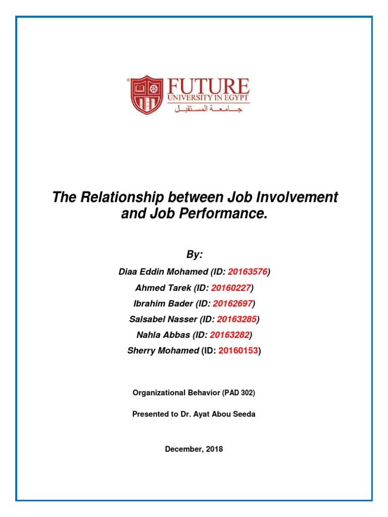 Job Involvement and Job Performance (Organizational Behavior) | PDF | Job Satisfaction | Perception