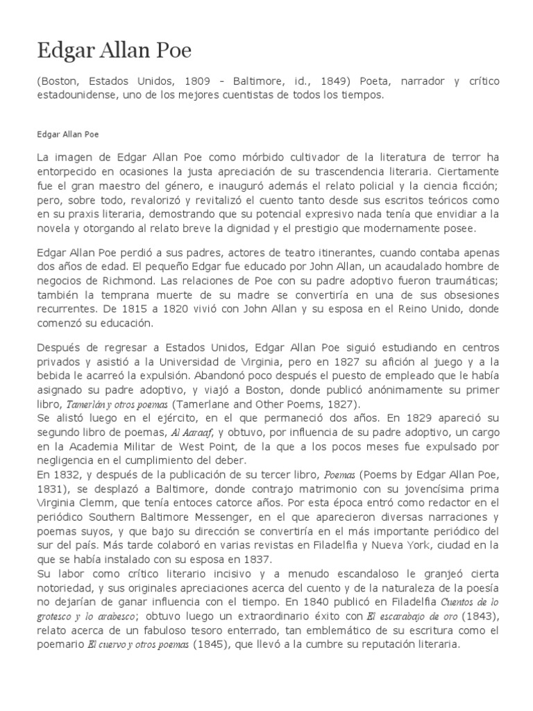 Edgar Allan Poe | PDF | Edgar Allan Poe | Cuentos