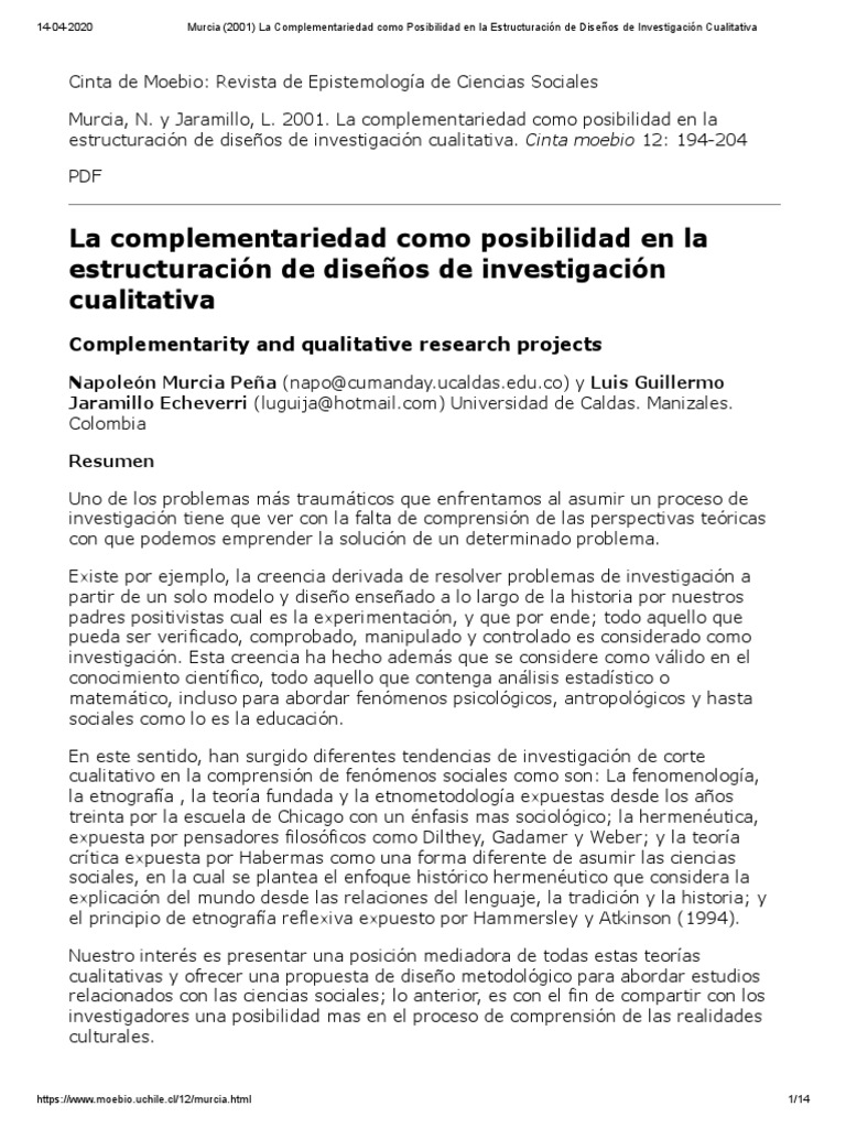 Murcia N, Jaramillo LG. La Complementariedad Como Posibilidad | PDF