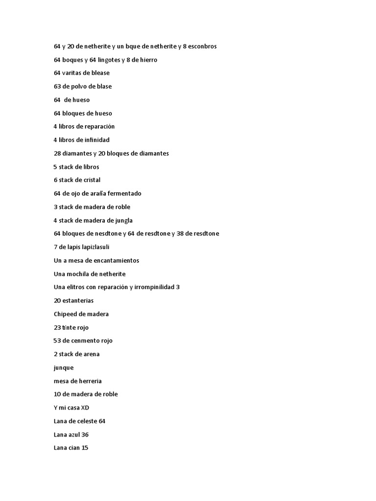 64 y 20 de Netherite y Un Bque de Netherite y 8 Esconbros Cosas | PDF