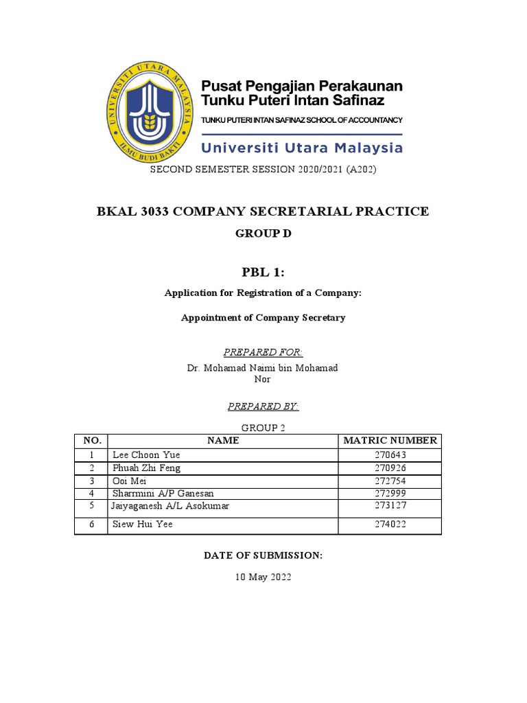 BKAL3033 - D - PBL1 Appointment of Company Secretary (GROUP 2) | PDF | Justice | Crime & Violence
