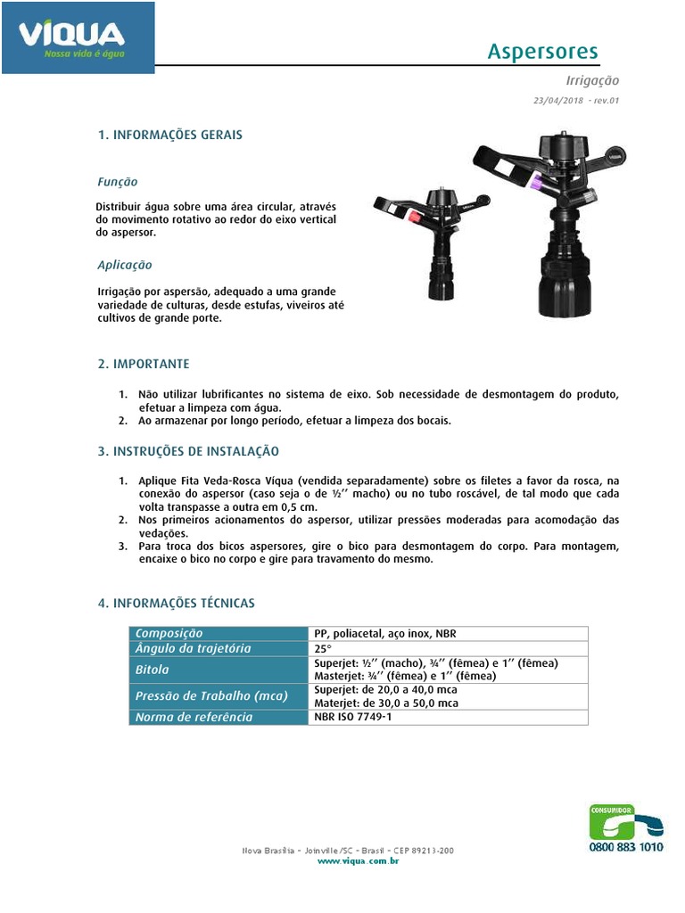 Aspersores Superjet e Masterjet - Ficha técnica | PDF | Hidrologia | Materiais