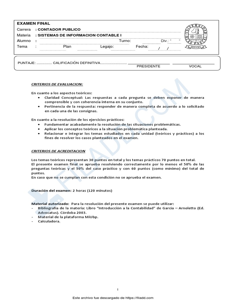 Examen Final Sic 1 | PDF | Prueba (evaluación) | Servicios financieros