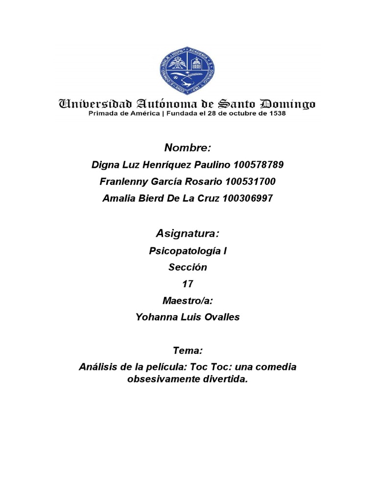 Análisis de "Toc Toc" y el TOC | PDF