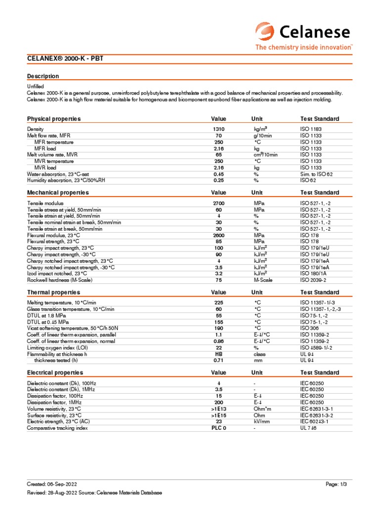 CELANEX® 2000-K-En | PDF | Strength Of Materials | Young's Modulus