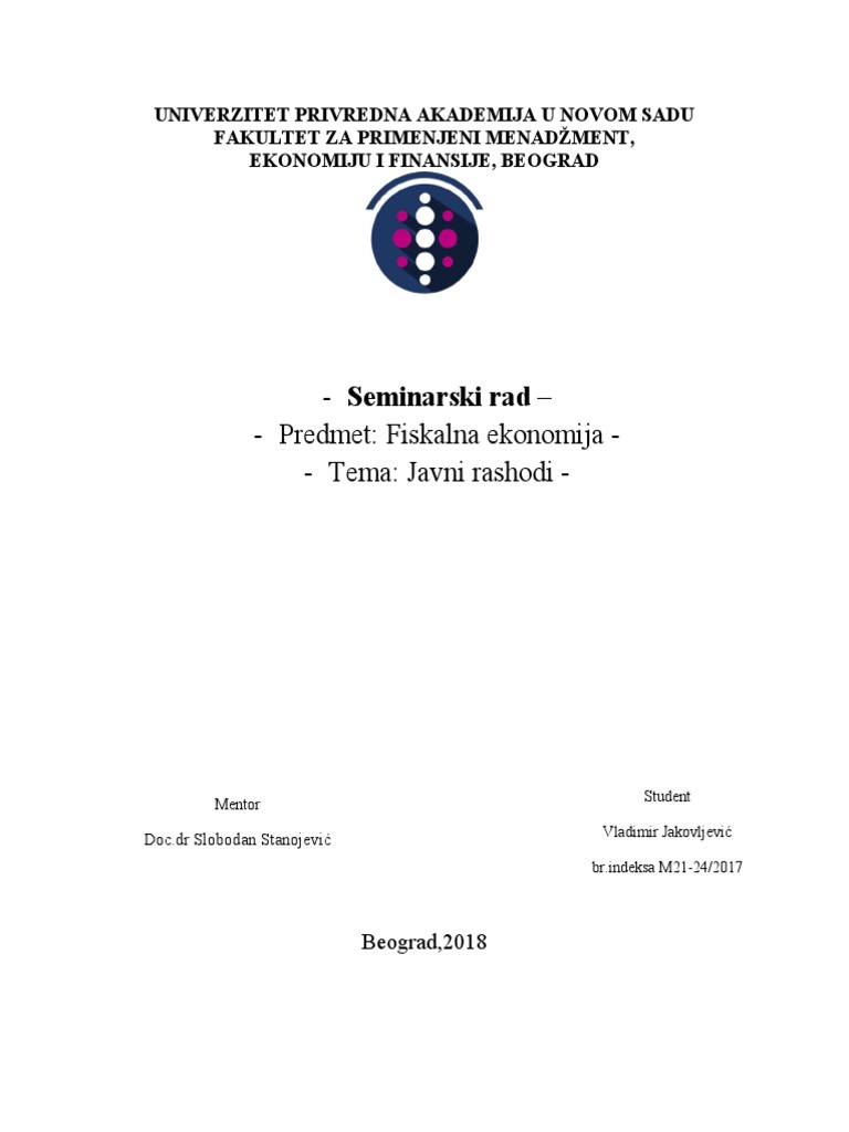 Seminarski Rad - Fiskalna Ekkonomija - Javni Rashodi | PDF